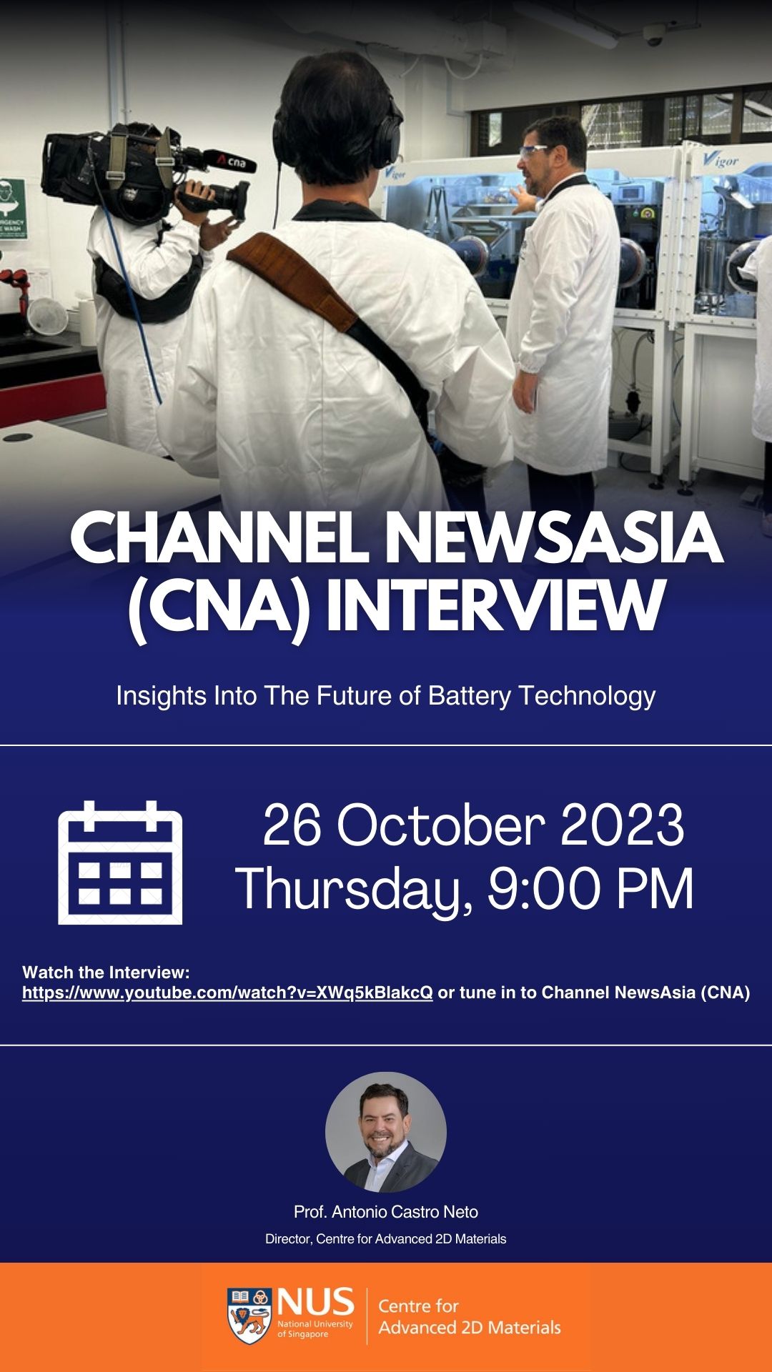 CNA Exclusive Interview with Prof Antonio - 26 October at 9 PM - Centre ...